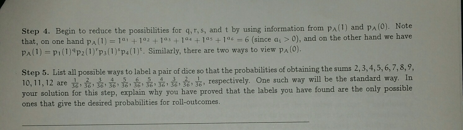 Sub-Experience Three - Non-Standard Dice A 6-sided | Chegg.com