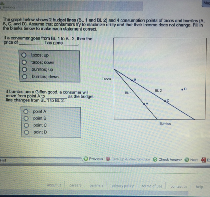 Solved The graph below shows 2 budget lines (BL 1 and BL 2) | Chegg.com