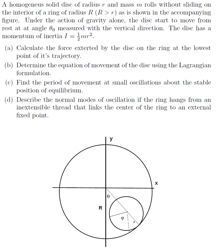 Solved A homogeneus solid disc of radius r and mass m rolls | Chegg.com