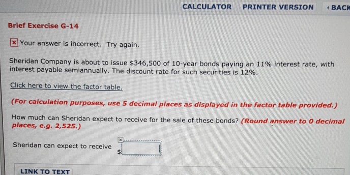 Solved CALCULATOR PRINTER VERSION BACK Brief Exercise G-14 [ | Chegg.com