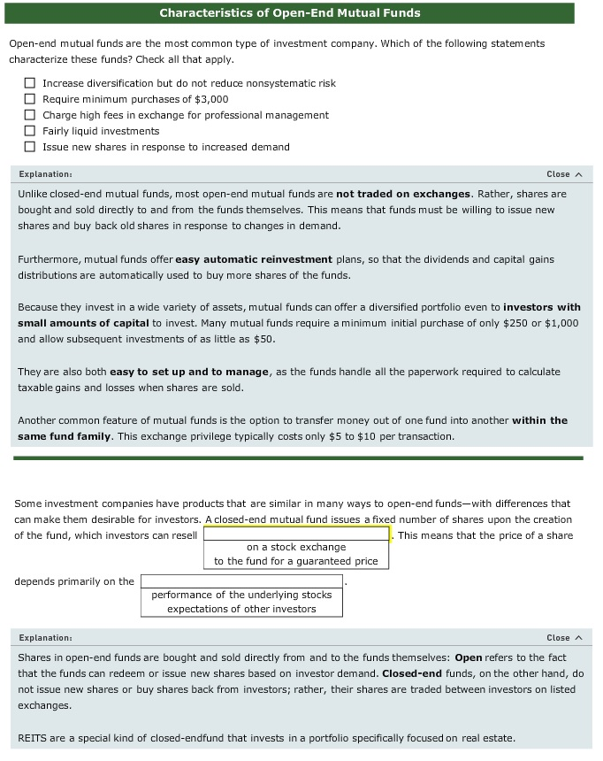 Solved Characteristics of Open-End Mutual Funds Open-end | Chegg.com