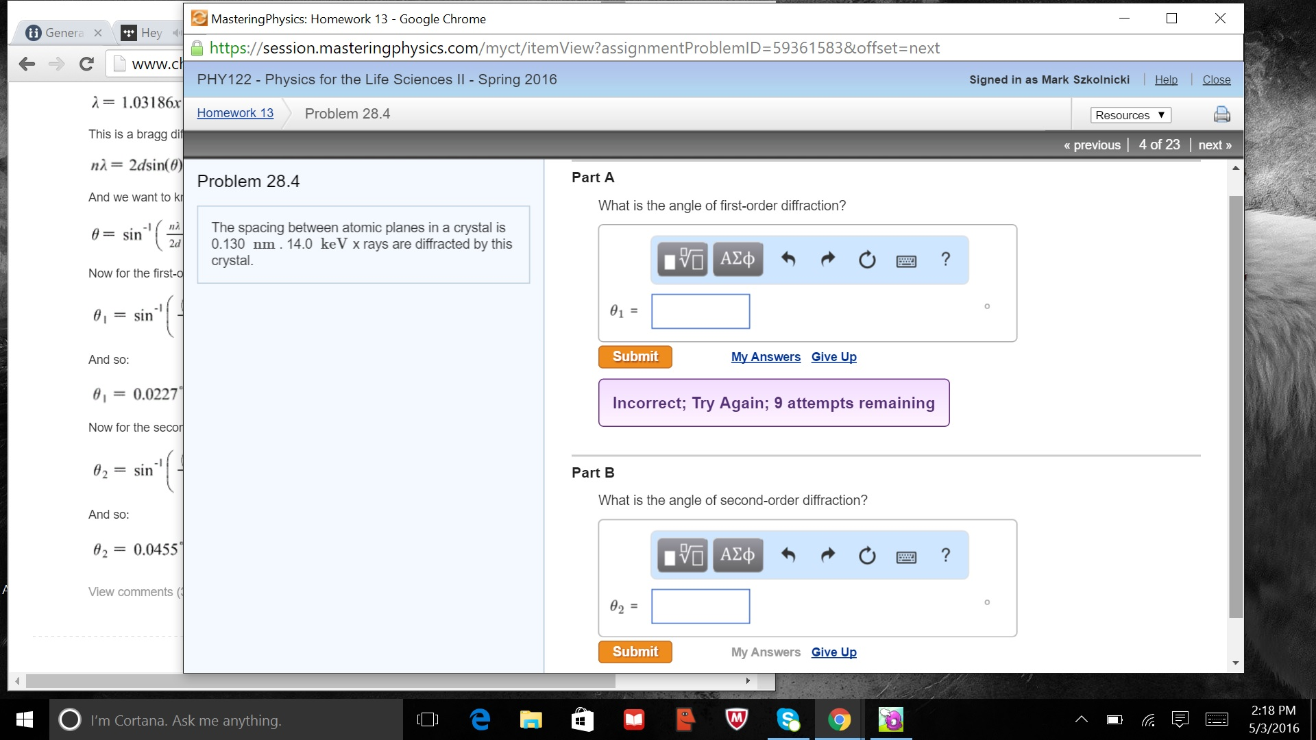 Solved TwThe spacing between atomic planes in a crystal is | Chegg.com