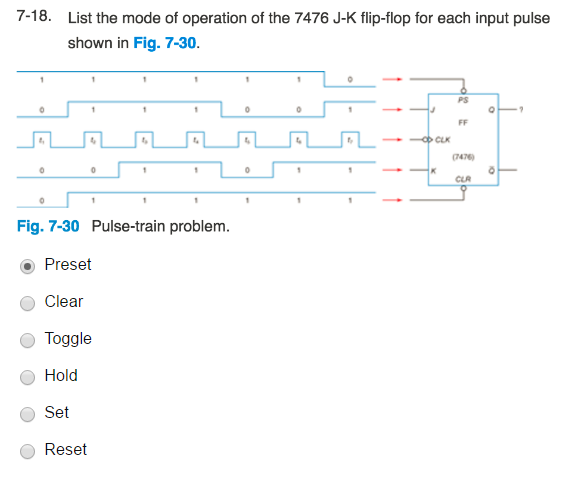 Solved List the mode of operation of the 7476 J-K flip-flop | Chegg.com