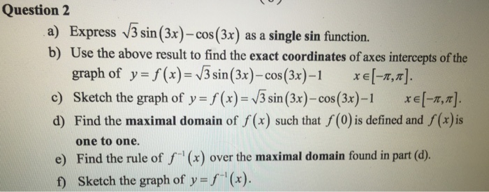 Solved Express Squareroot 3sin(3x)-cos(3x) as a single sin | Chegg.com