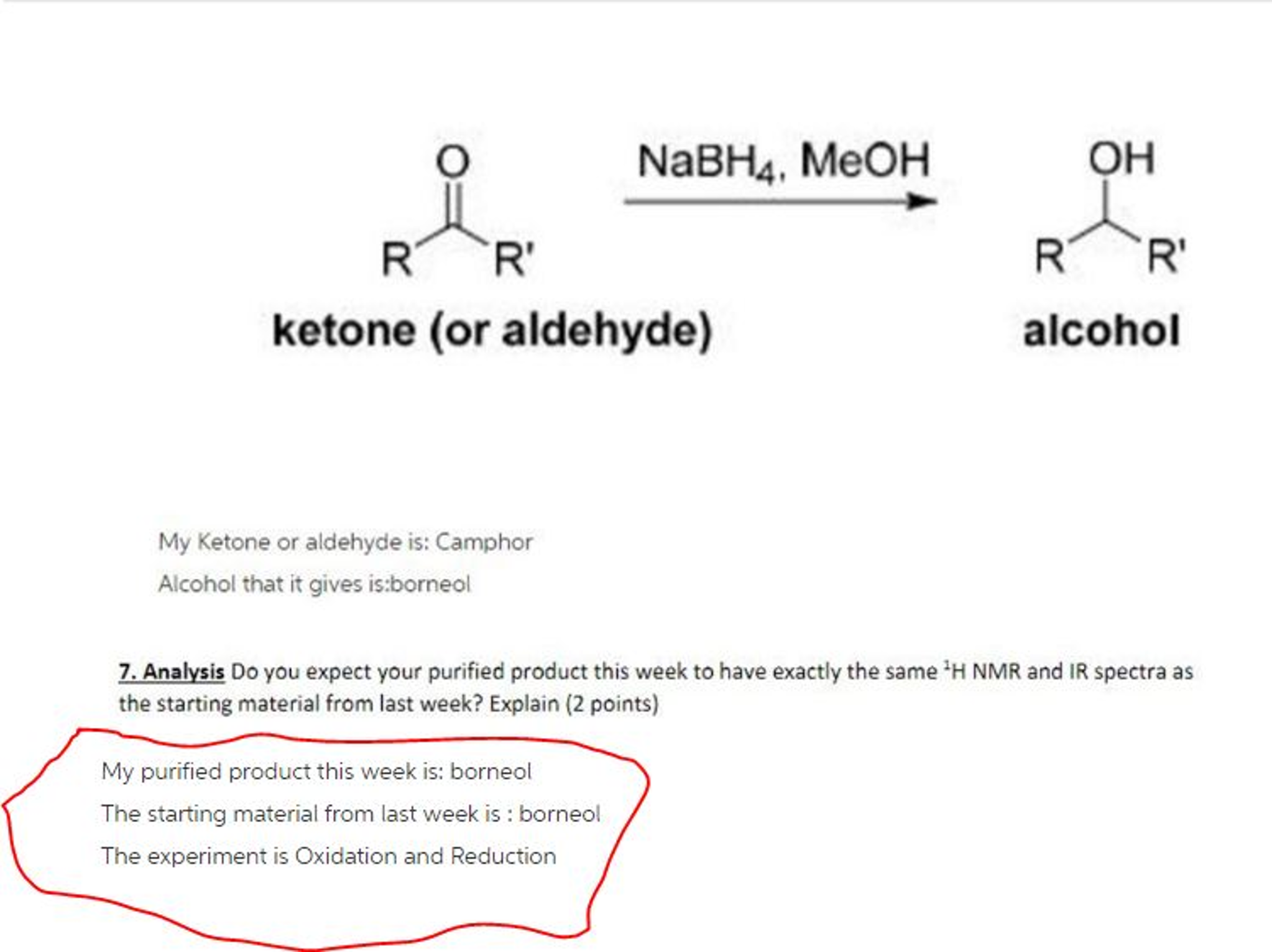 Solved My Ketone or aldehyde is: Camphor Alcohol that it | Chegg.com