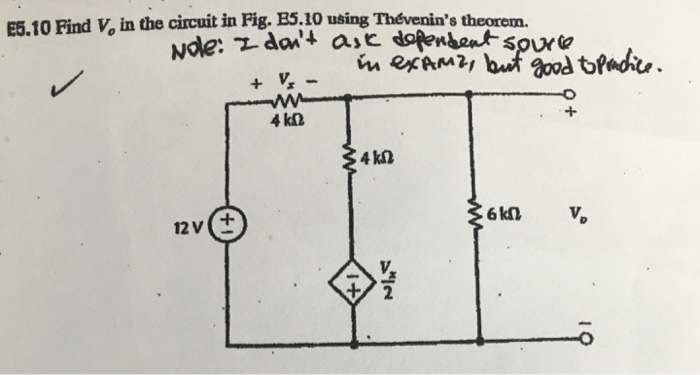 Solved E5.10 Find V, in the circuit in Fig. E5.10 using | Chegg.com