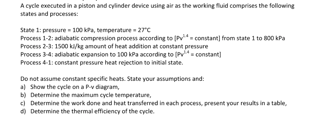 Solved A cycle executed in a piston and cylinder device | Chegg.com