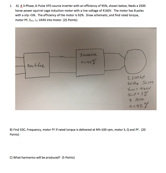 Solved A 3-Phase, 6-Pulse VFD source inverter with an | Chegg.com