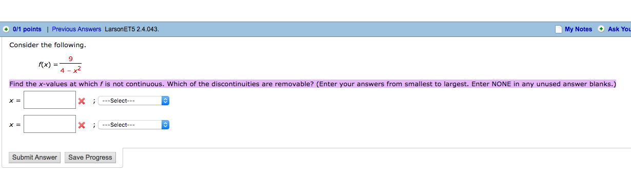 Solved Find the x-values at which f is not continuous. Which | Chegg.com