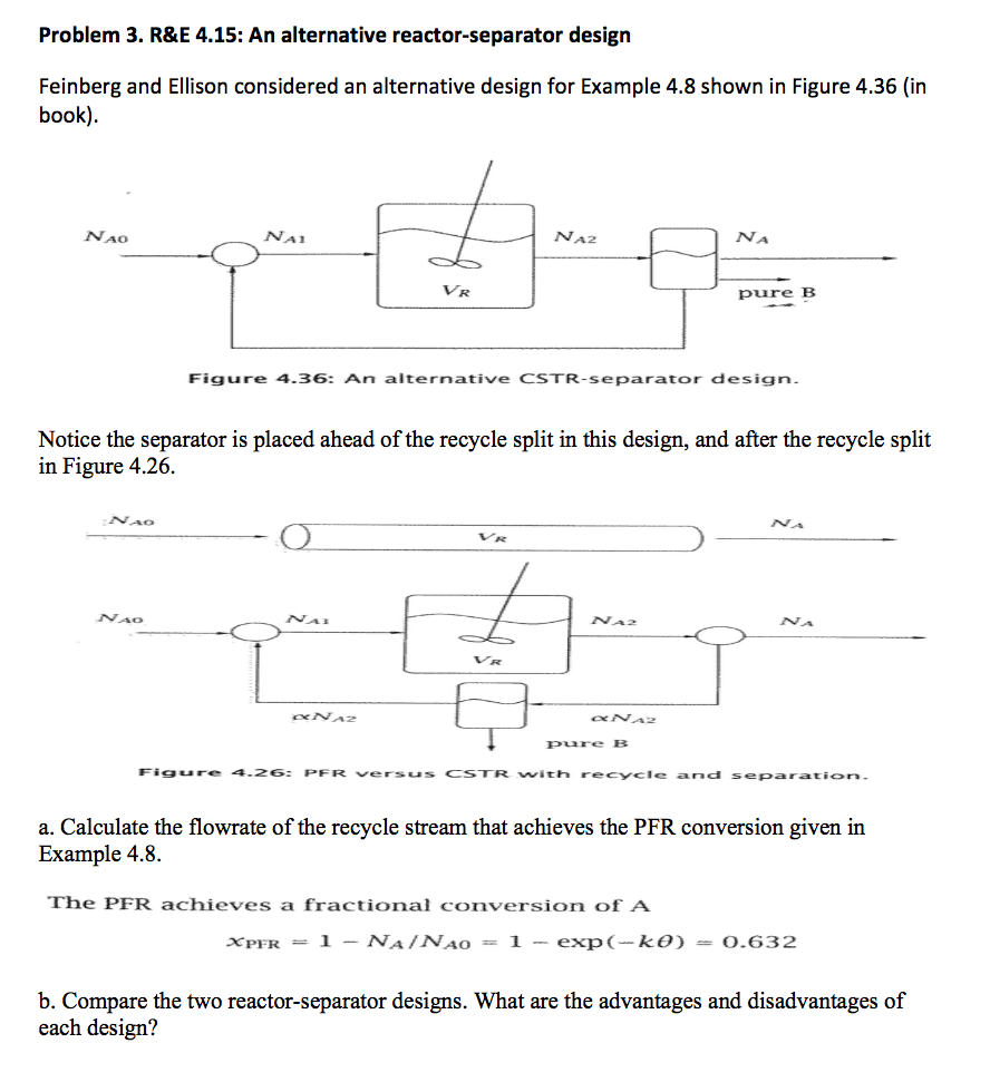 Problem 3. R&E 4.15: An alternative reactor-separator | Chegg.com
