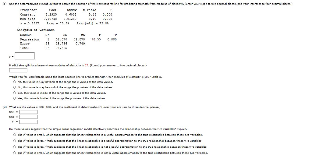 Solved C Use The Accompanying Minitab Output To Obtain The