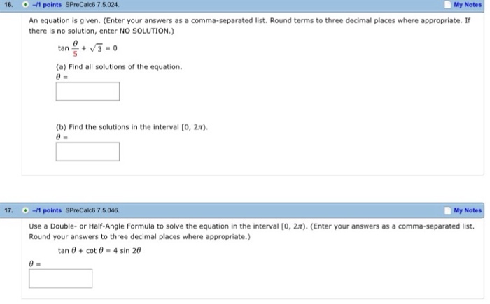 Solved An equation is given. (Enter your answers as a | Chegg.com
