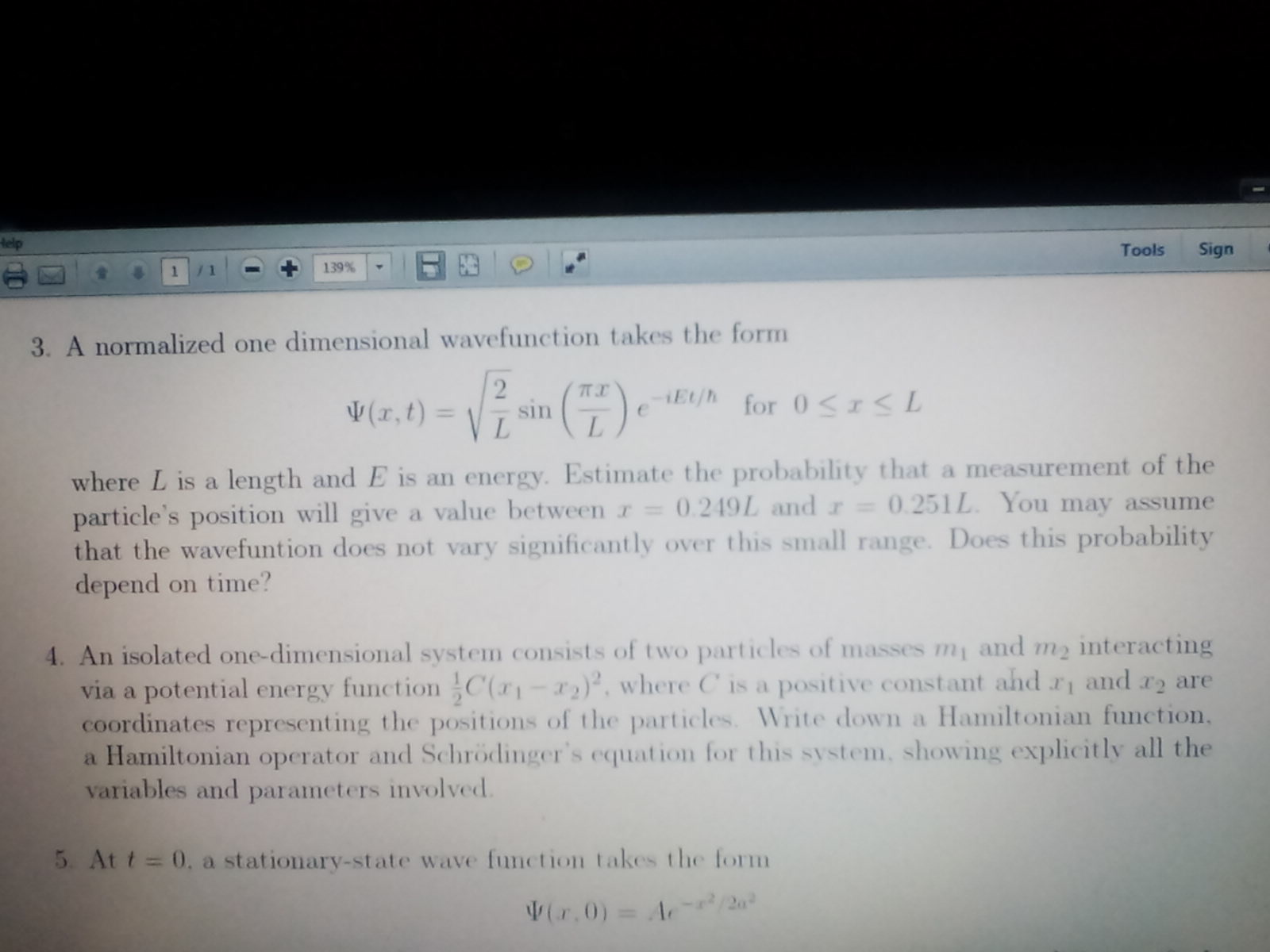 Solved A normalized one dimensional wavefunction takes the | Chegg.com