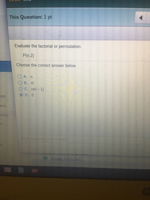 Solved Evaluate the factorial or permutation. P(n,2) Choose | Chegg.com