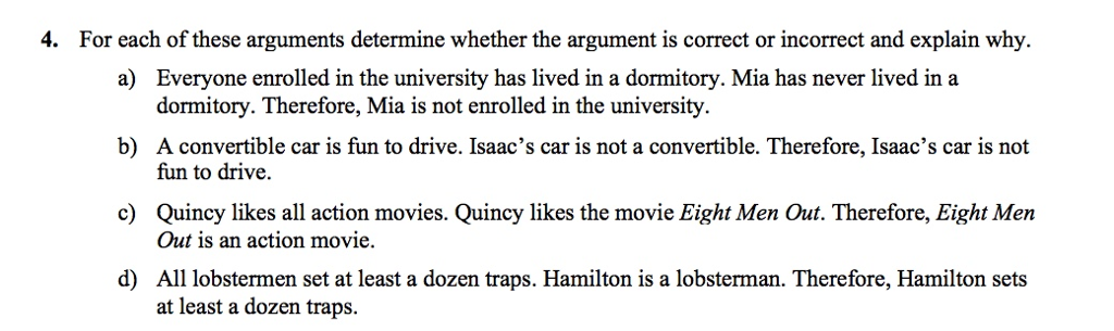 Solved 4 For Each Of These Arguments Determine Whether The