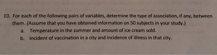 Solved For each of the following pairs of variables, | Chegg.com