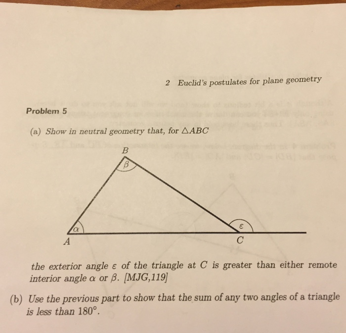 Solved Show in neutral geometry that, for Delta ABC the | Chegg.com
