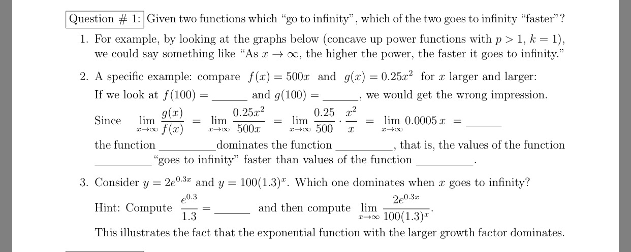 Solved Given two functions which "go to infinity", which of | Chegg.com
