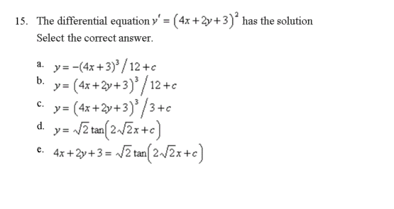 Solved The differential equation y' = (4x + 2y + 3)^2 has | Chegg.com