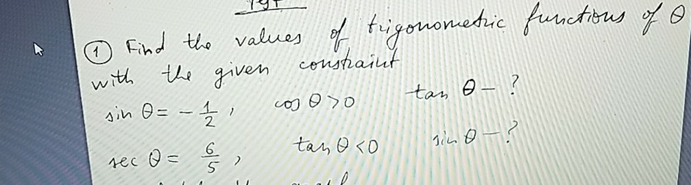 Solved Find the values of trigonometric functions of theta | Chegg.com