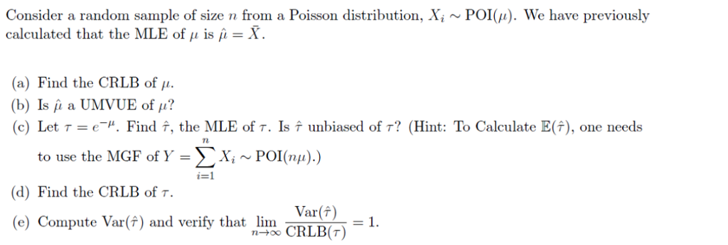 Solved Consider a random sample of size n from a Poisson | Chegg.com