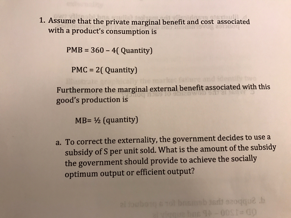Solved Assume that the private marginal benefit and cost | Chegg.com