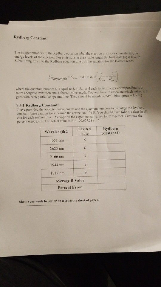 Solved Rydberg Constant. The integer numbers in the Rydberg | Chegg.com