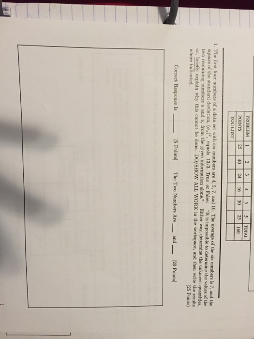 Solved The first four numbers of a data set with six numbers | Chegg.com