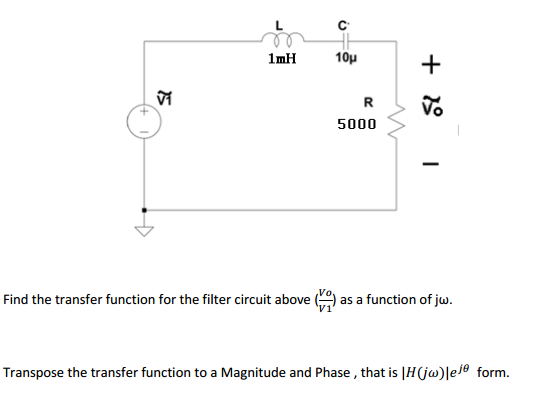 Solved Find the transfer function for the filter circuit | Chegg.com