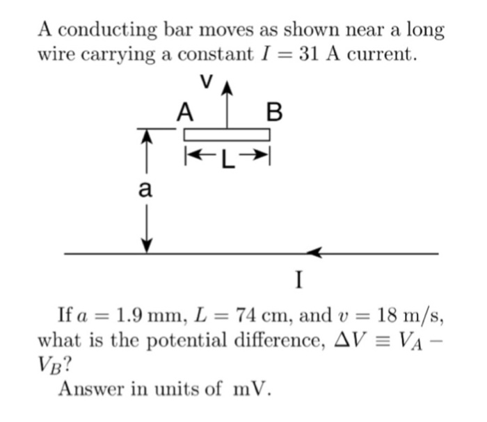 Solved A conducting bar moves as shown near a long wire | Chegg.com