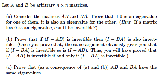 Solved Let A and B be arbitrary n Times n matrices. | Chegg.com