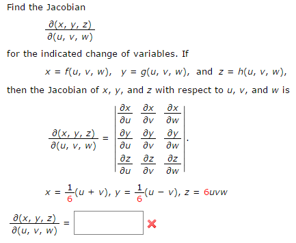 Solved Find the Jacobian partial differential (x, y, | Chegg.com