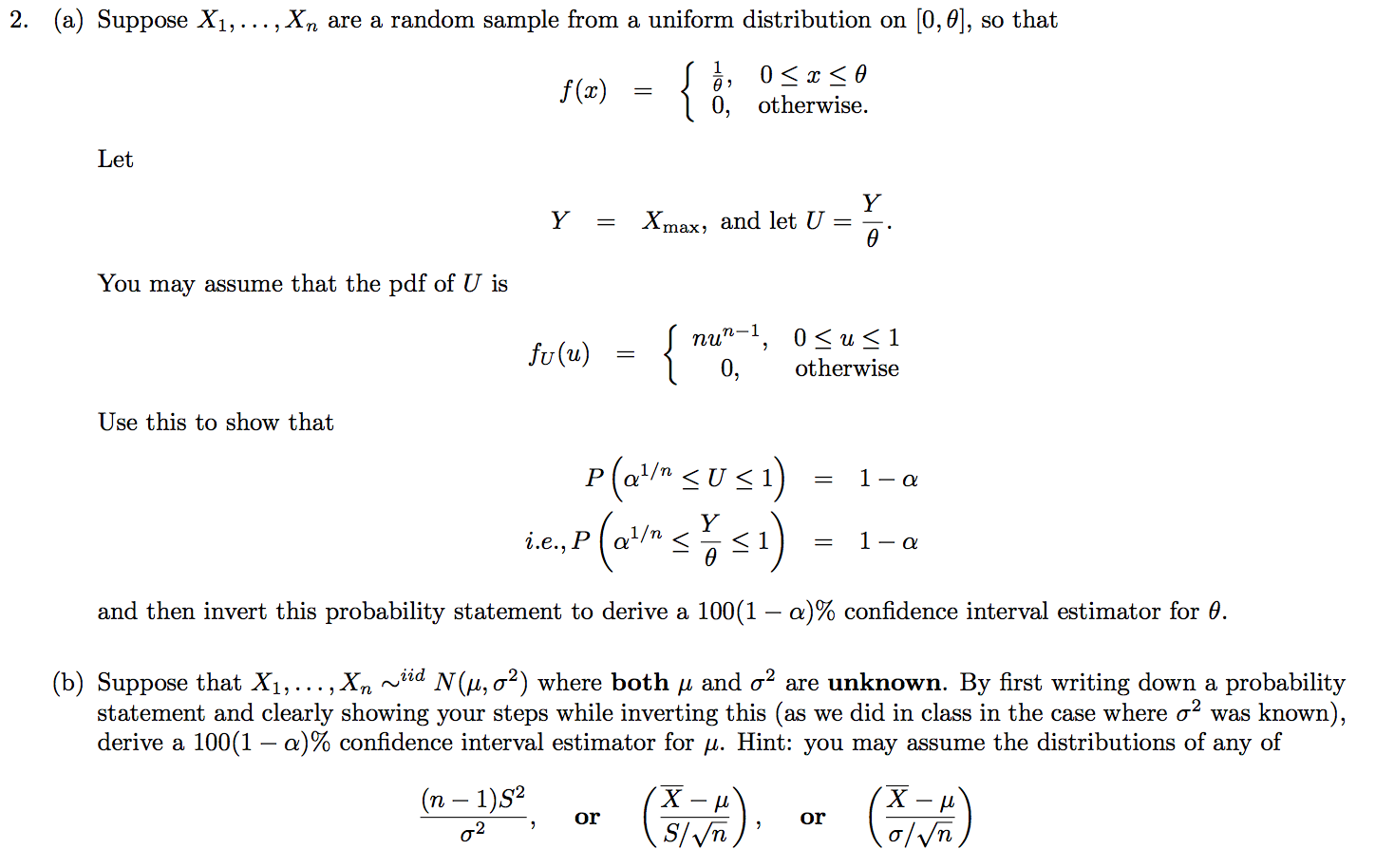 Solved Suppose Xi,..., Xn are a random sample from a uniform | Chegg.com