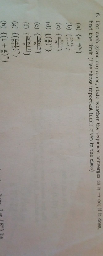 Solved 6. For each given sequence, state whether the | Chegg.com