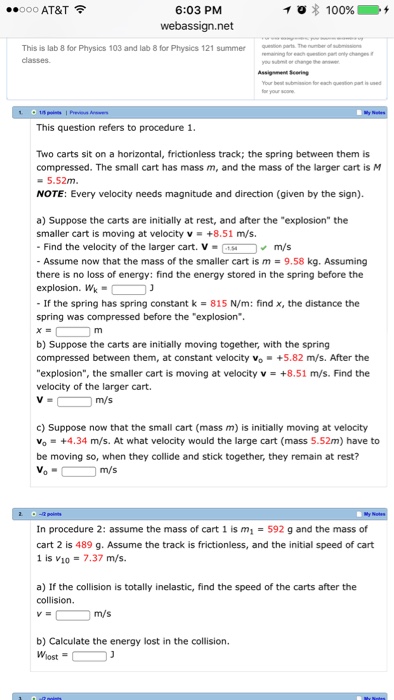 Solved Two carts sit on a horizontal, frictionless track; | Chegg.com