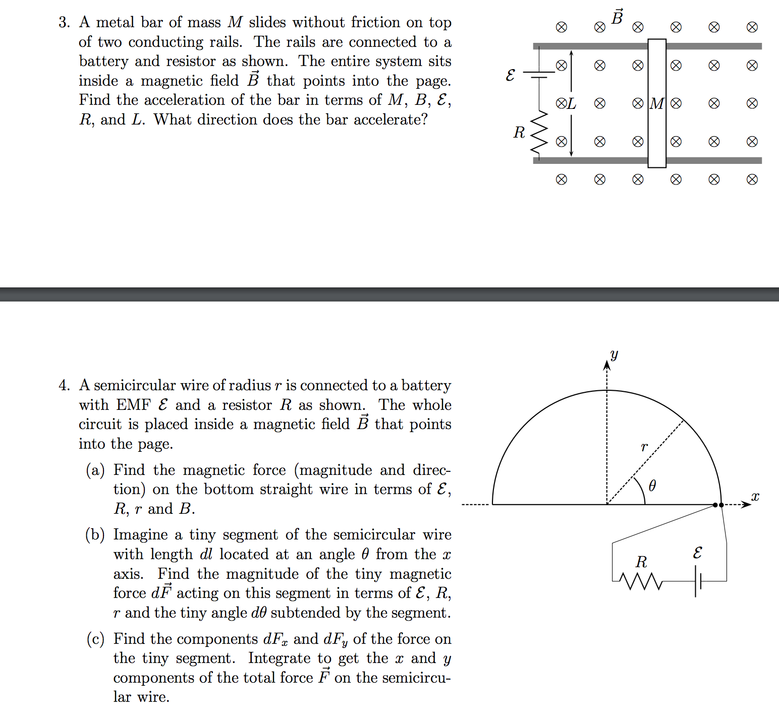 Solved A metal bar of mass M slides without friction on top | Chegg.com