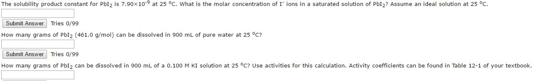 Solved The solubility product constant for PbI2 is 7.90×10-9 | Chegg.com