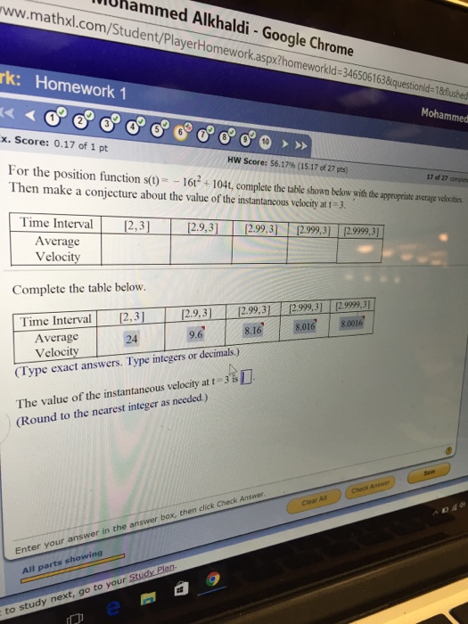 Solved For position function s(t) = - 16t^2 + 104t, complete | Chegg.com
