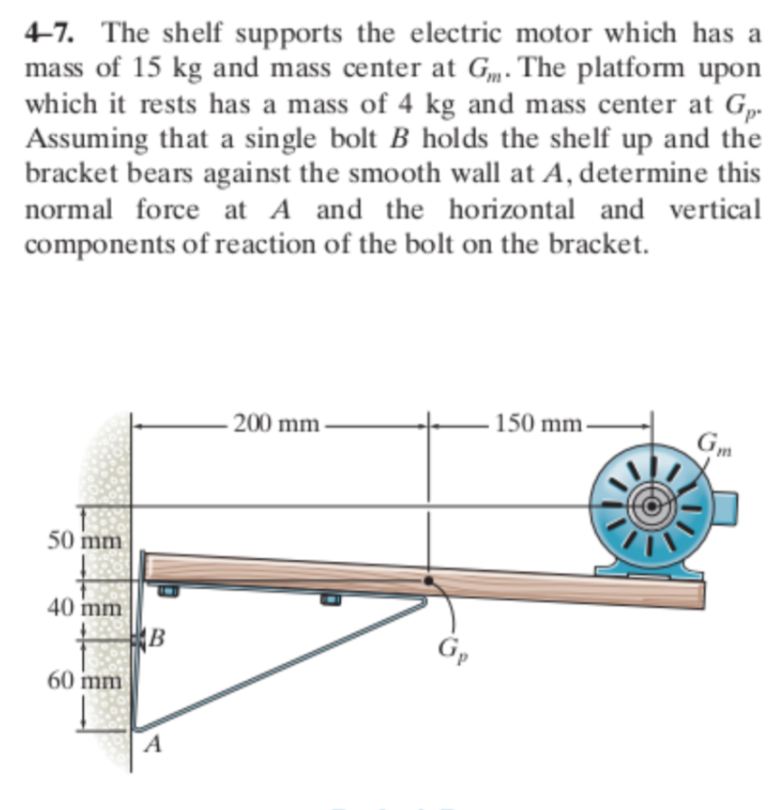 Solved 4-7. The shelf supports the electric motor which has | Chegg.com