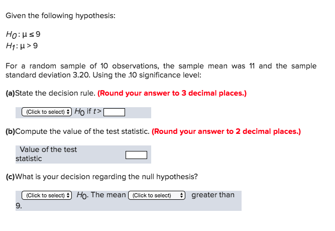 Solved Given the following hypothesis: | Chegg.com