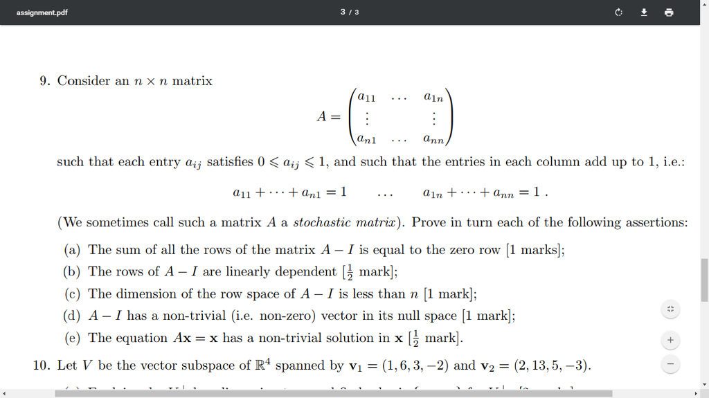 Solved 313 9. Consider an n × n matrix a11 a a1n ani such | Chegg.com