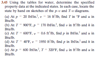 Solved 3.45 Using the tables for water, determine the | Chegg.com