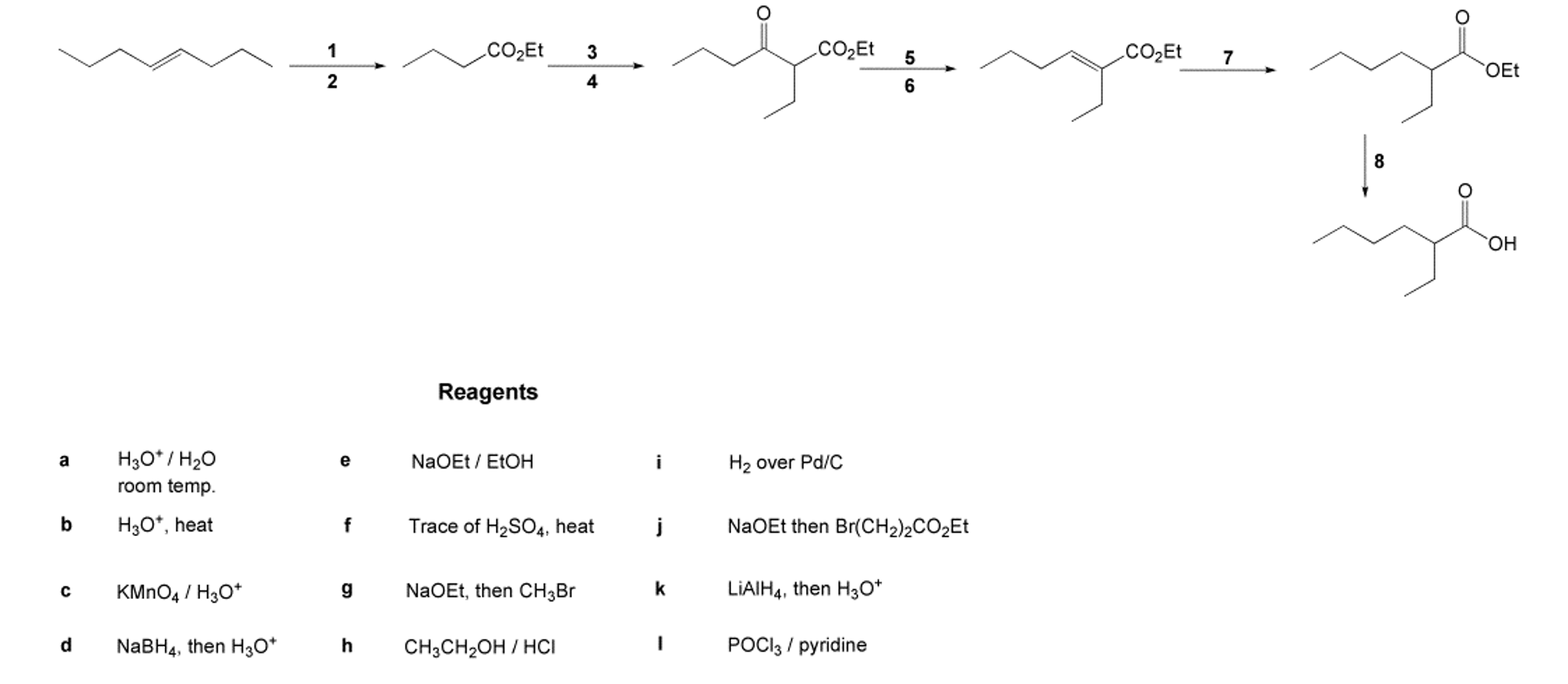 Solved CO2Et 5 CO2Et Reagents H2 over Pd/c a H2O H20 NaOEt | Chegg.com