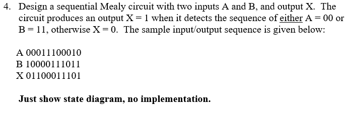 Solved Design a sequential Mealy circuit with two inputs A | Chegg.com