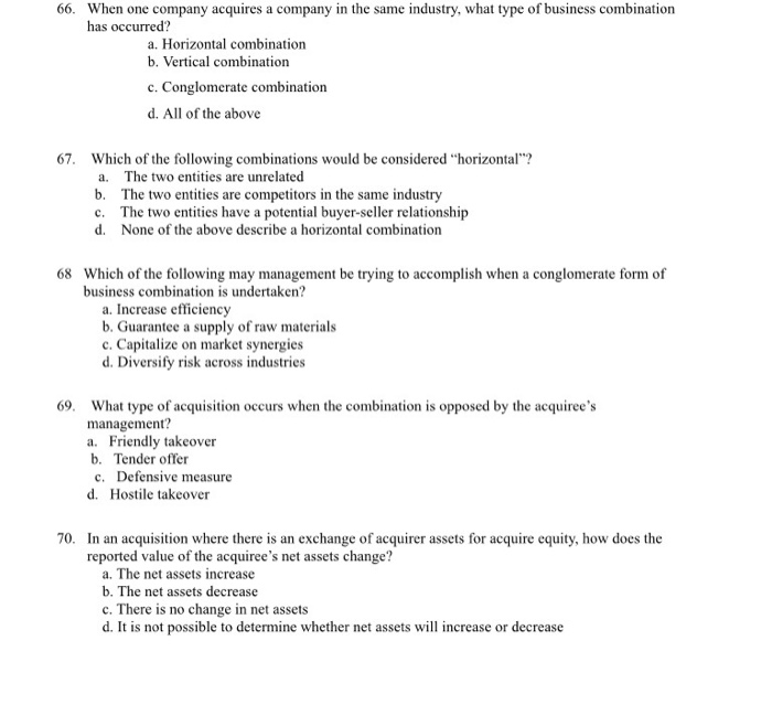 Solved When one company acquires a company in the same | Chegg.com