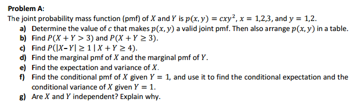 Solved Problem A: The joint probability mass function (pmf) | Chegg.com