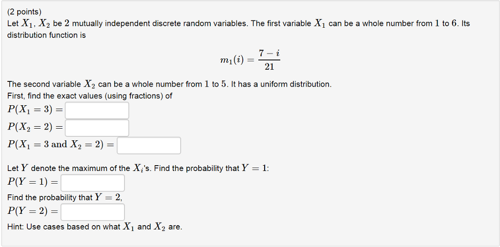 Solved (2 points) Let X1, X2 be 2 mutually independent | Chegg.com
