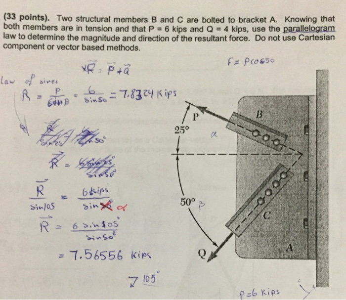 Solved Two structural members B and C are bolted to bracket | Chegg.com