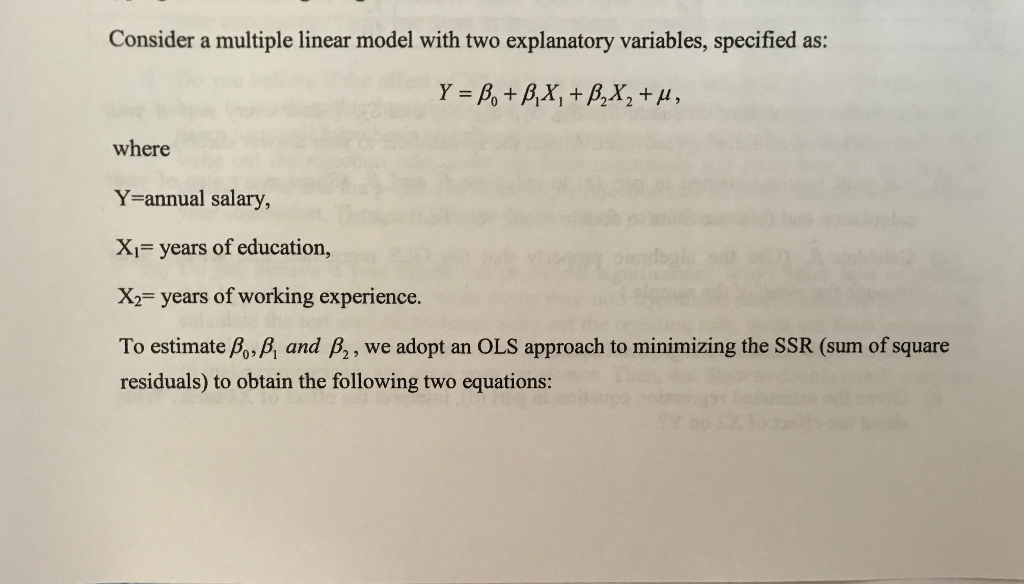 Solved Consider a multiple linear model with two explanatory | Chegg.com