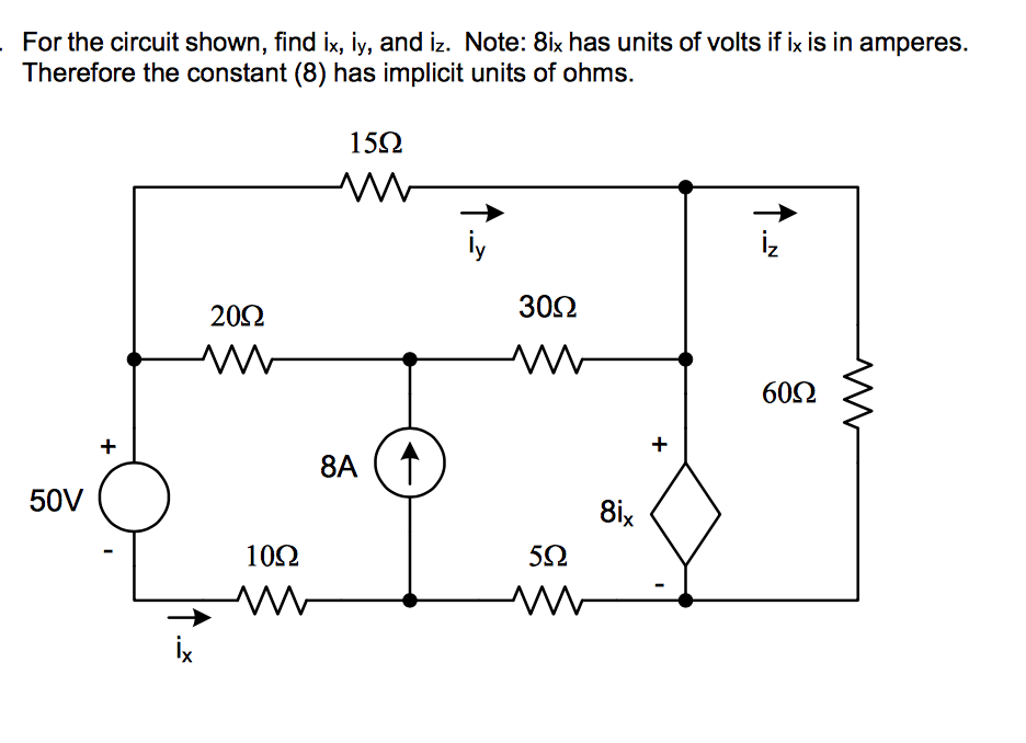 Solved For the circuit shown, find i_x, i_y, and i_z. | Chegg.com